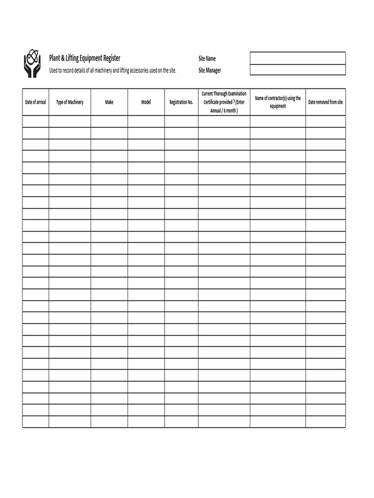Plant Lifting Equipment Register | PDF