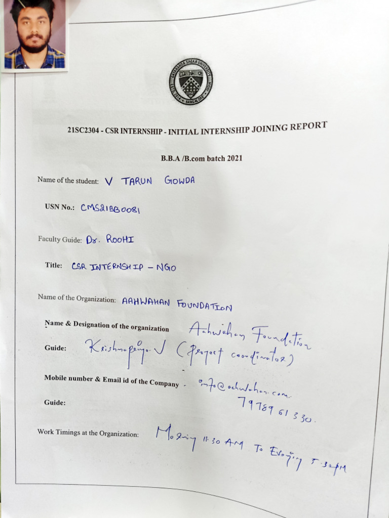 V Tarun Gowda CMS21BB0081 Joining Letter | PDF