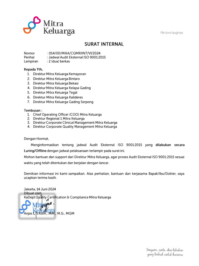 014-Jadwal Audit Eksternal ISO 9001 | PDF