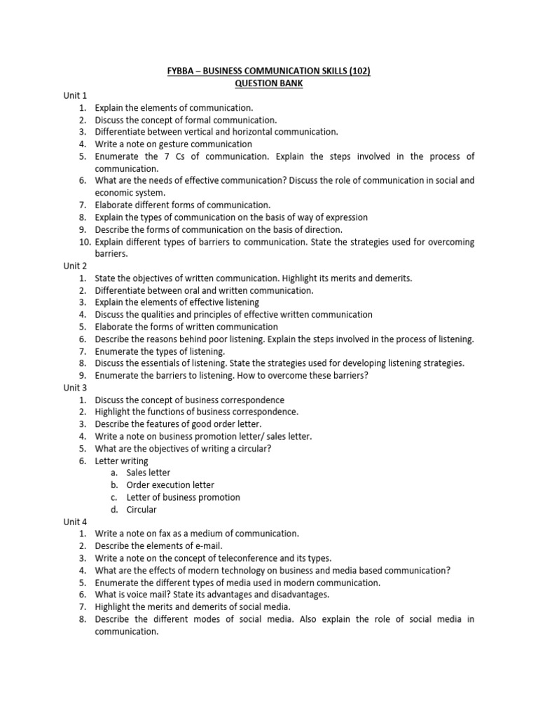 Business Communication Skills Question Bank | PDF | Communication ...