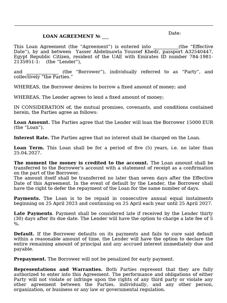 Loan agreement draft | PDF | Loans | Interest