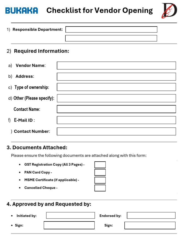 Check List Vendar Opening | PDF