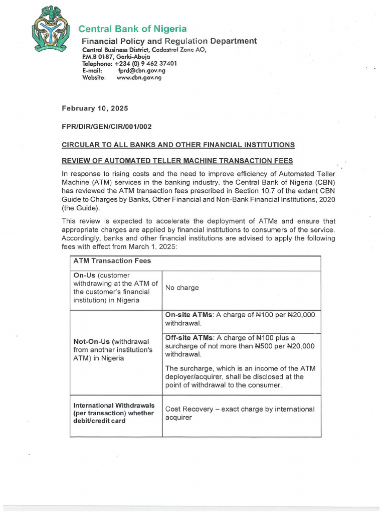 Atm Fee Circular - 250212 - 110004 | PDF