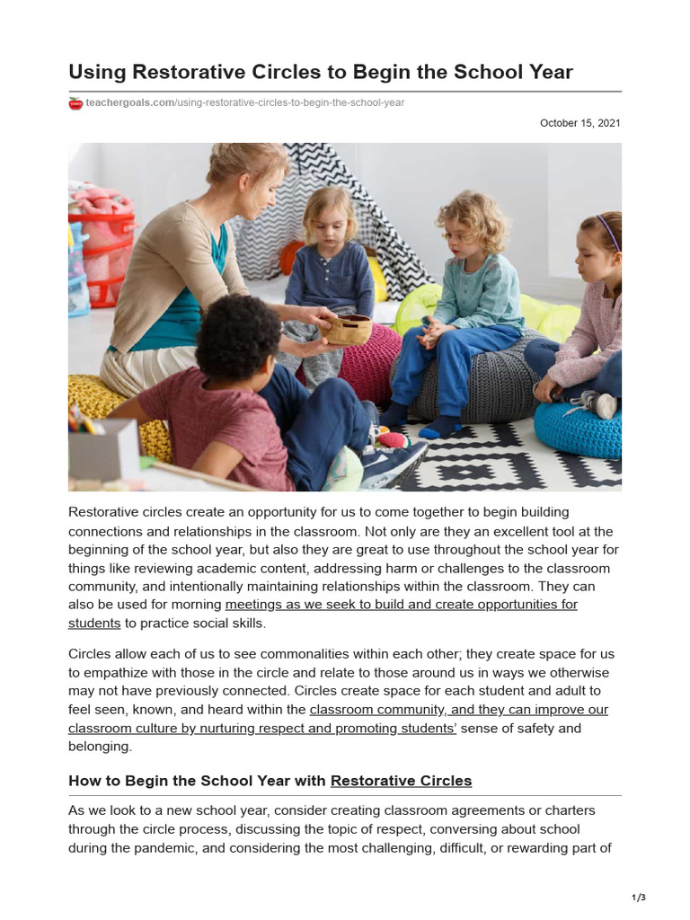 Using Restorative Circles To Begin The School Year | PDF | Classroom | Learning