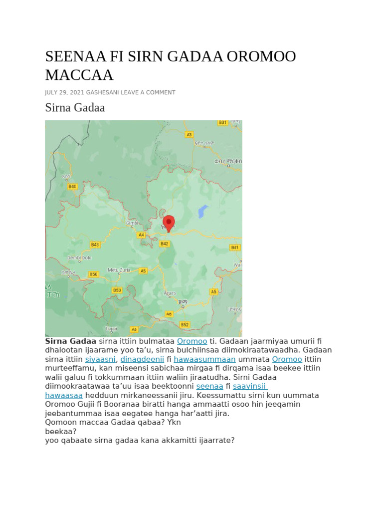 Seenaafi Sirn Gadaa Oromoo Maccaa | PDF
