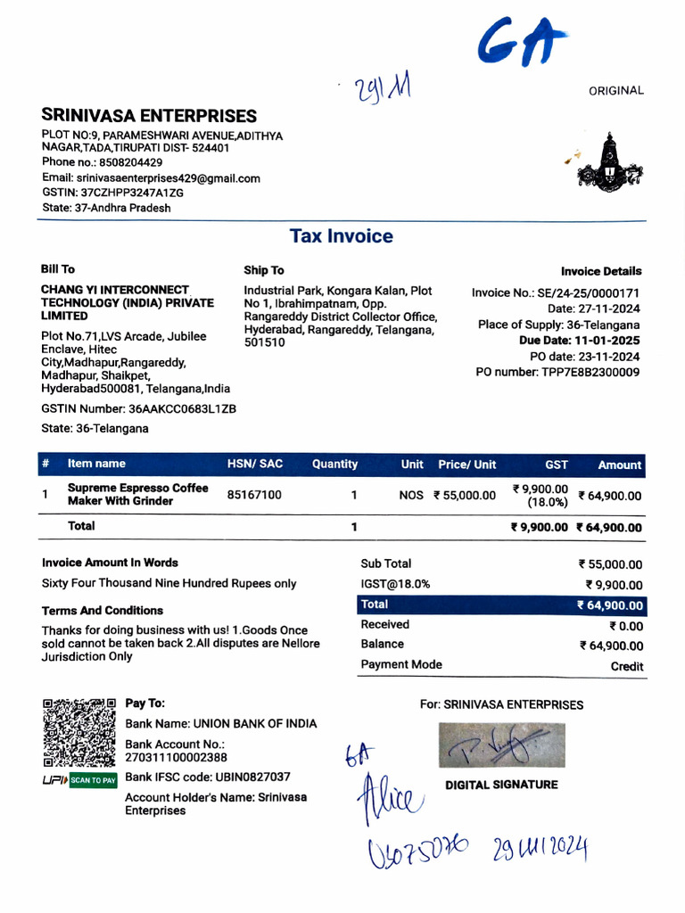 Invoice for Supreme Espresso Coffee | PDF | Invoice | Payments