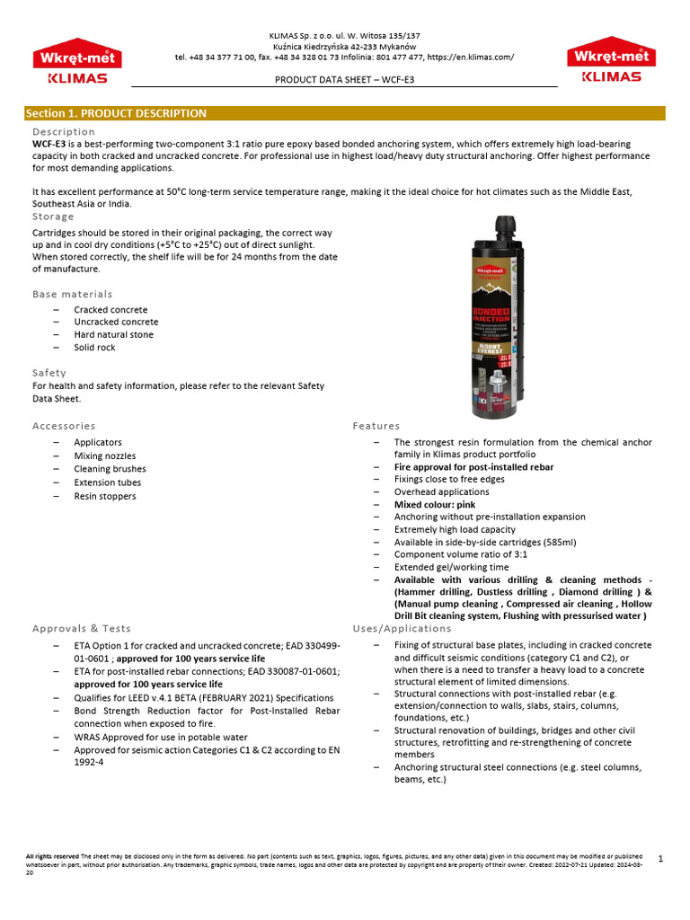 Product Data Sheet WCF E3 | PDF | Acid | Concrete