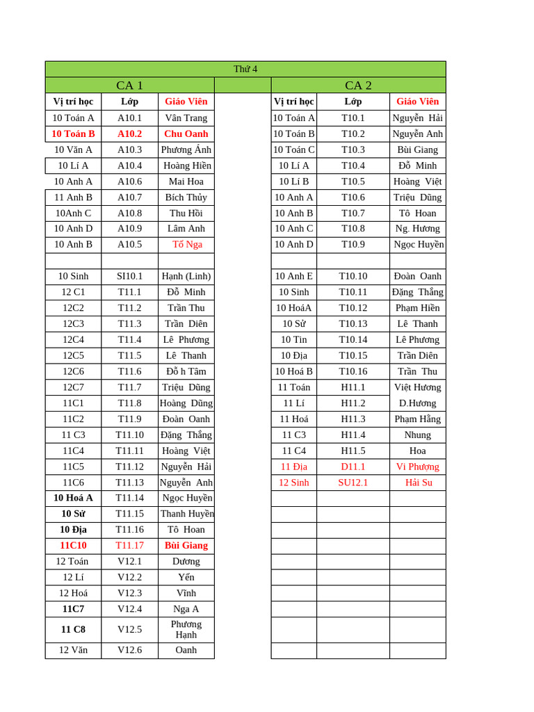 TKB buổi chiều tuần 22 từ 3.02.2025 (phân hoá; TA tăng cường, Dạy bù KT HSG QG) | PDF