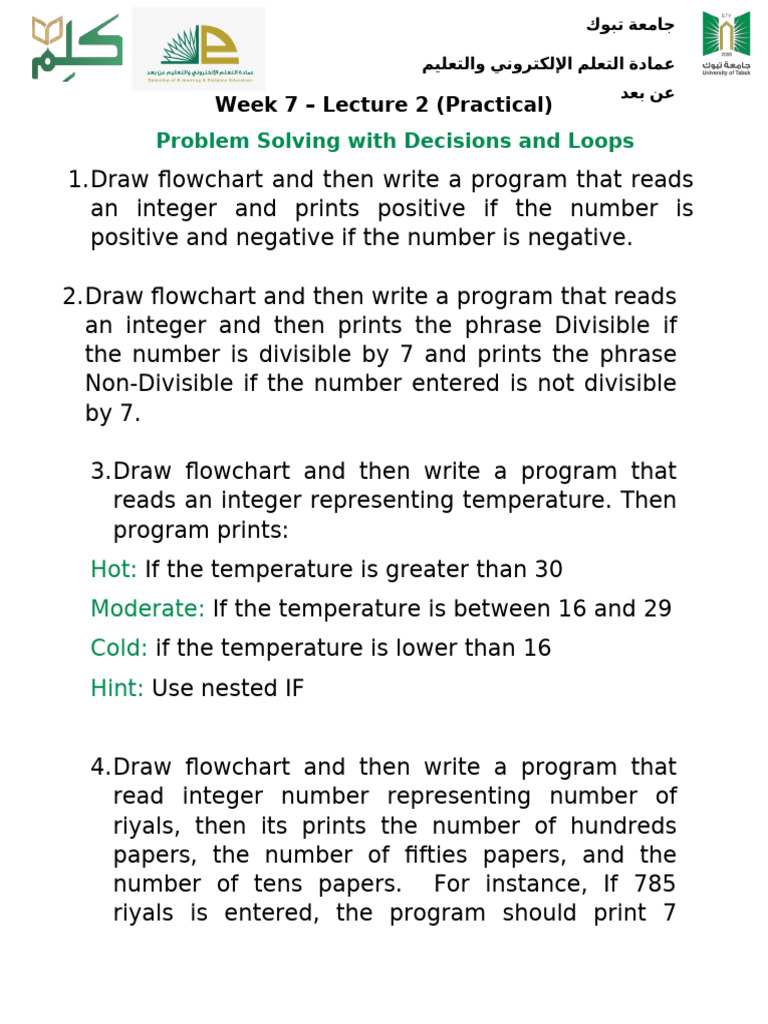 LEC. (7.2) Problem Solving with Decisions and Loops | PDF