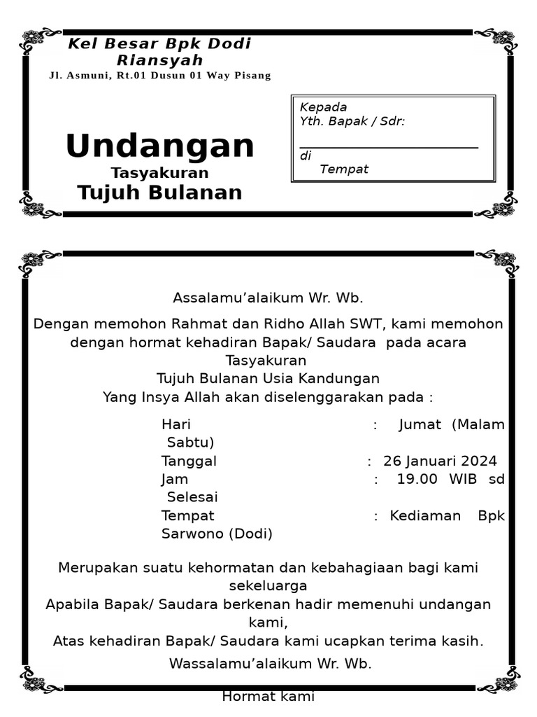 UNDANGAN 7 Bulanan A4 | PDF