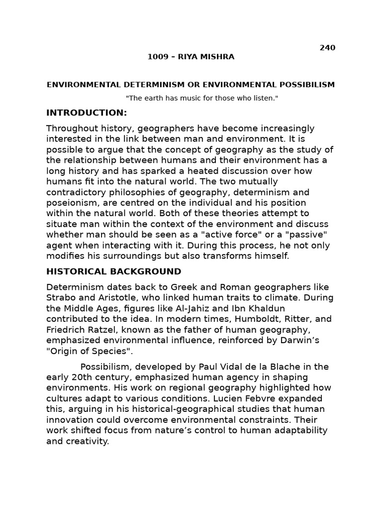 Environmental Determinism vs Possibilism | PDF | Geography | Natural ...