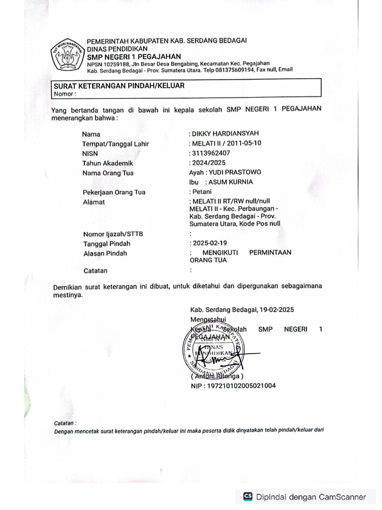 Surat Rekom Asal Dan Tujuan | PDF