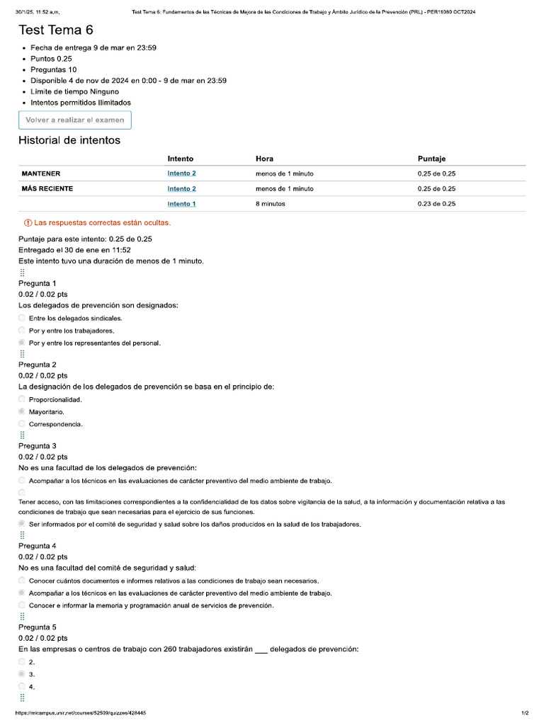 Test Tema 6 - Fundamentos de Las Técnica... La Prevención (PRL ...