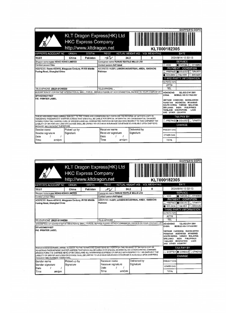 KLT000182305 AWB & CI | PDF