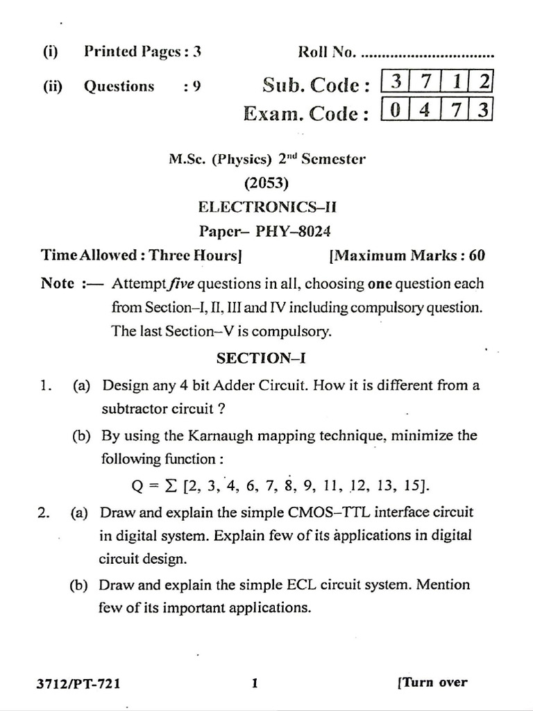 MSC - Physics - 2nd Sem - PHY-8024 - Electronics II - May 2023 | PDF