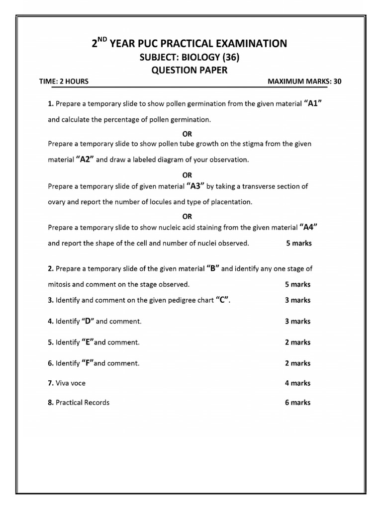 Second PU Biology Practical Model Answers | PDF | Chromosome | Mitosis