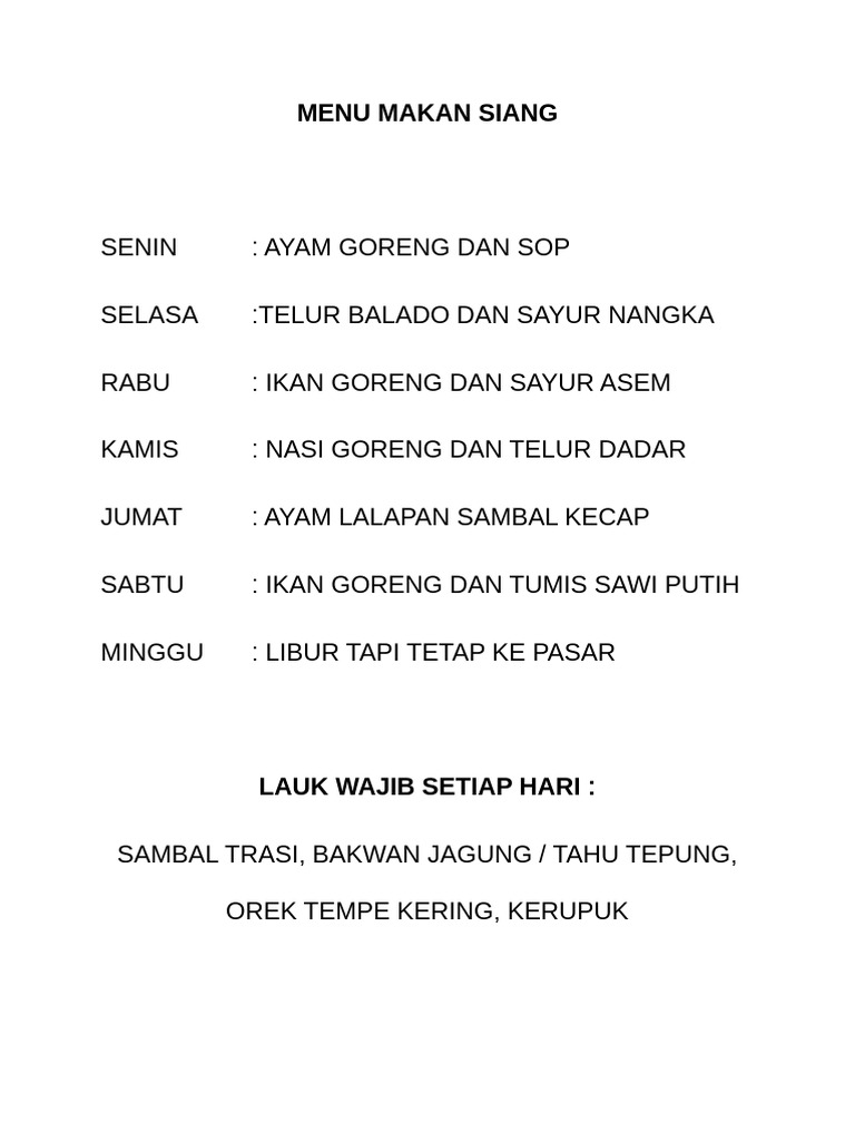 Menu Makan Siang | PDF