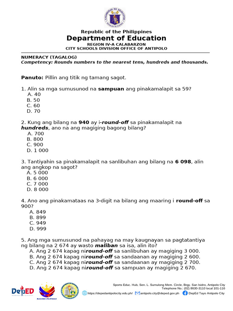 ELLNA Reviewer Numeracy LC3 Day3 | PDF