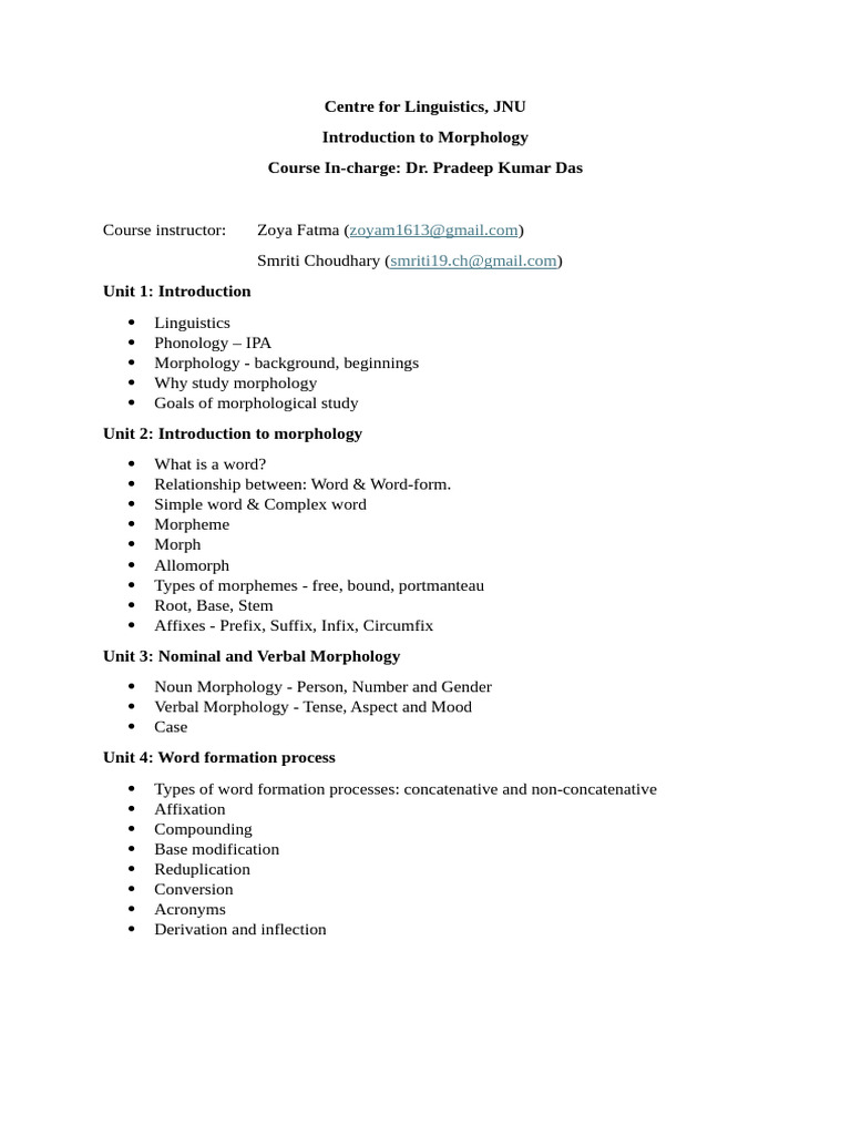 Introduction to Morphology Course Guide | PDF