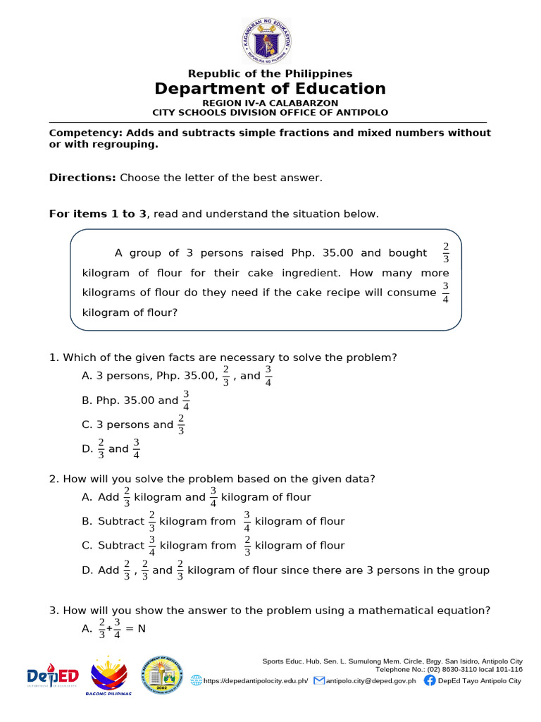 NAT 6 Reviewer LC1 Day1 | PDF | Mathematics