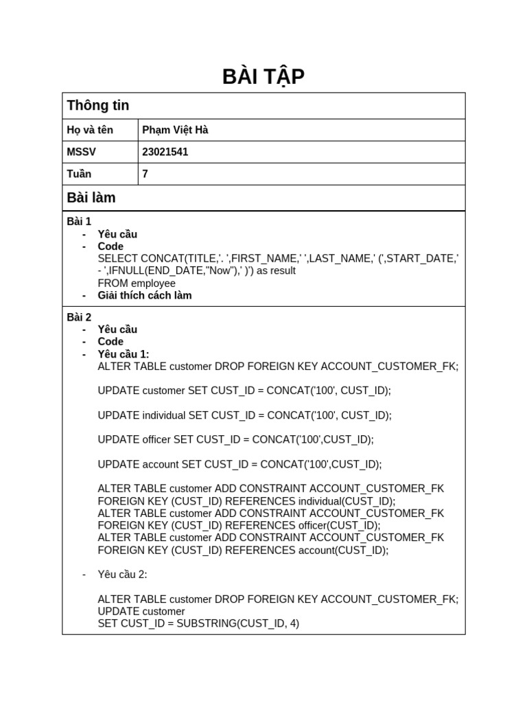 PhamVietHa 23021541 Tuan7 | PDF | Sql | Software Design