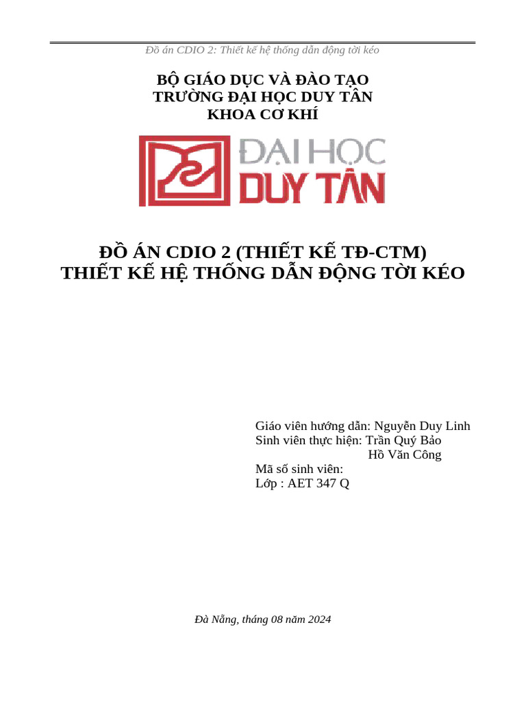 Thiết Kế Hệ Thống Dẫn Động Tời Kéo | PDF