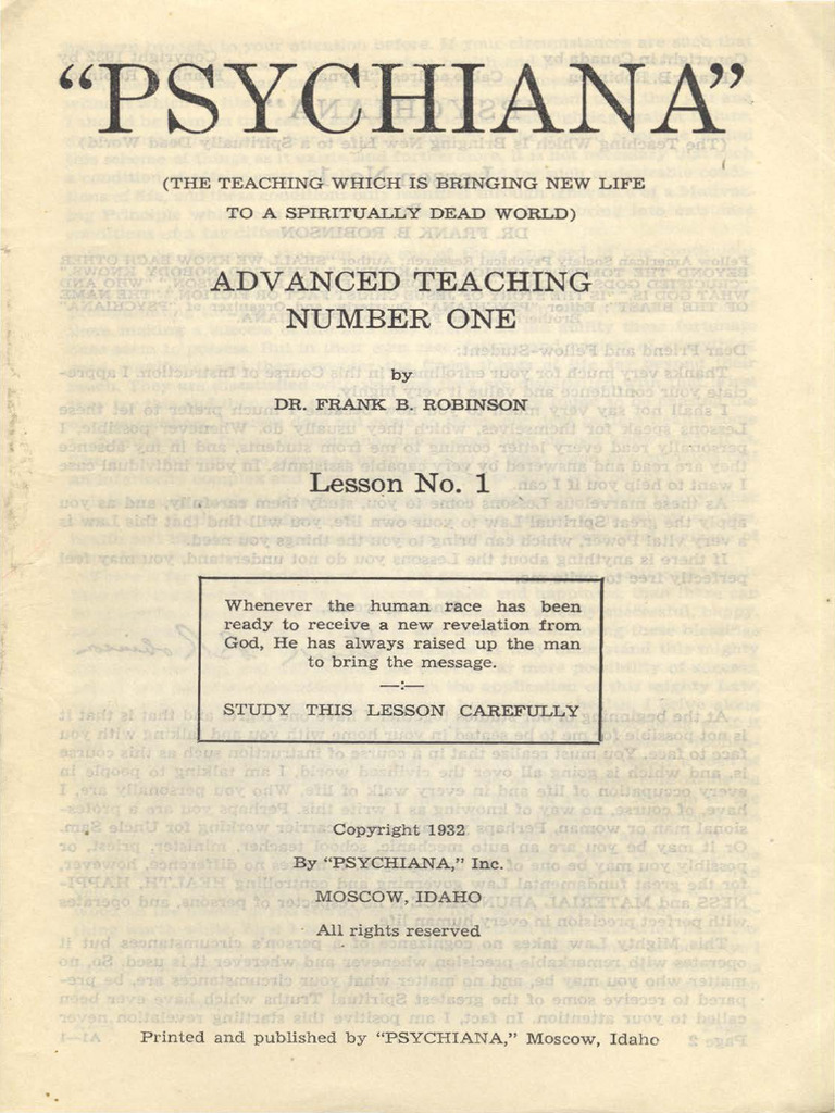 1932 Robinson Psychiana Course Lesson 1 B | PDF | Jesus | Truth