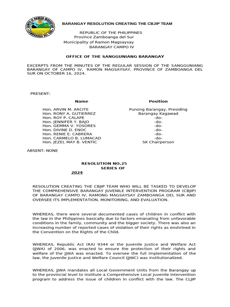 CBJIP-TEAM-reso | PDF | Juvenile Delinquency | Justice