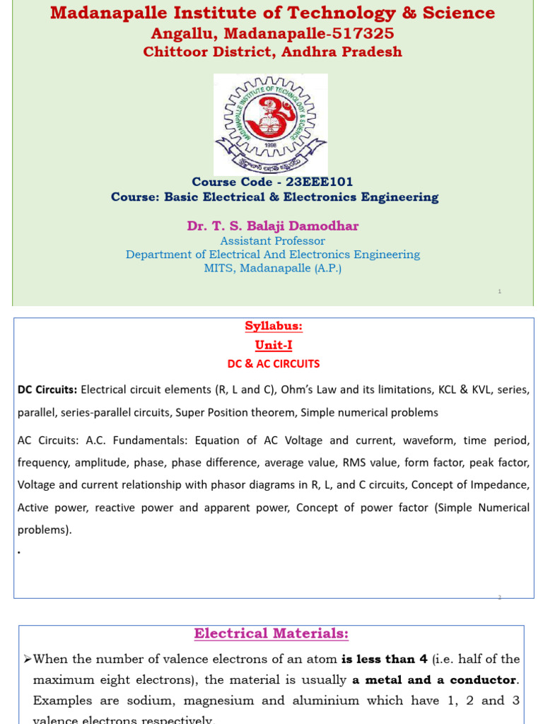 BEE - Unit-1 - 1 - DC Circuit Analysis | PDF | Series And Parallel Circuits | Electric Power
