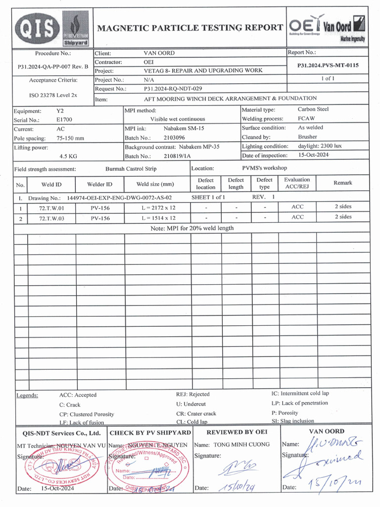 MPI Reports of All Mooring Winch | PDF