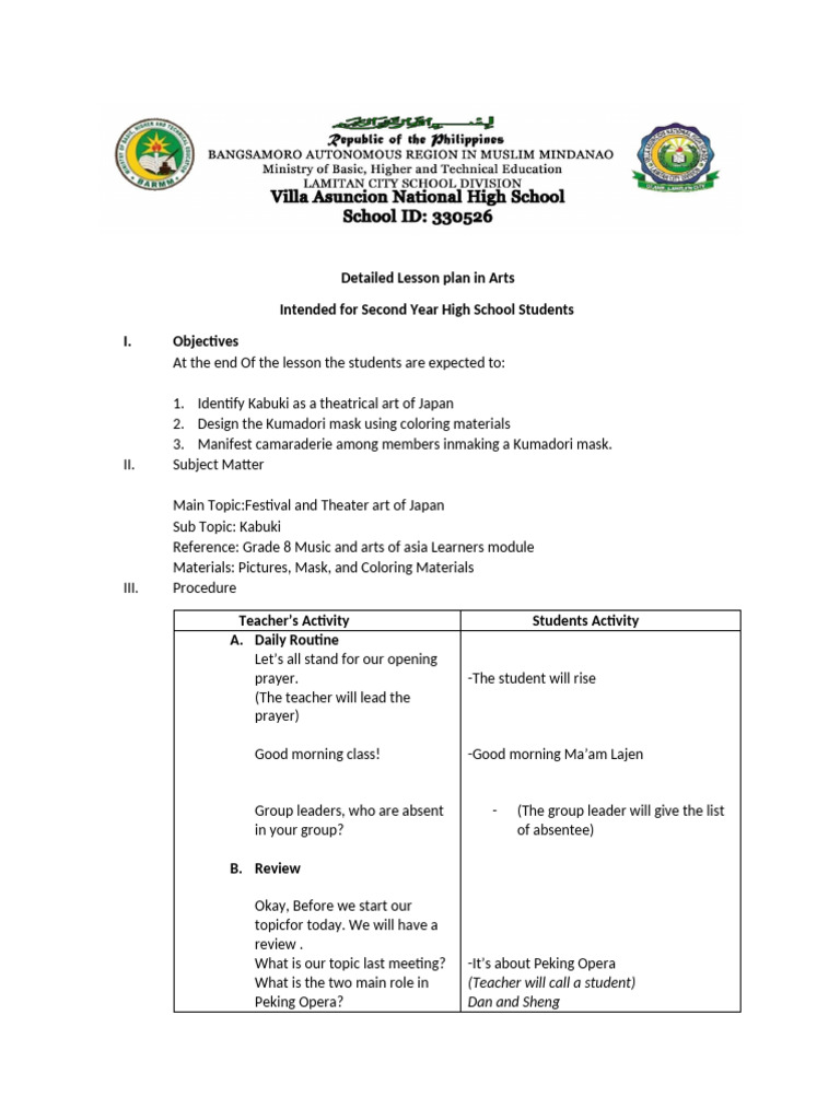 Cot Lesson Plan q2 (AutoRecovered) (AutoRecovered) - 021826 | PDF | Theatre | Performing Arts