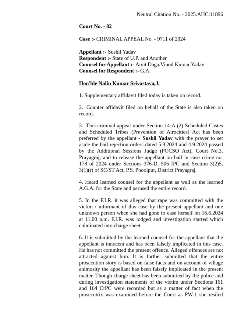 Sushil Yadav Vs State of Up and Another 2025 Livelaw Ab 48 Allahabad High Court 584406 | PDF ...