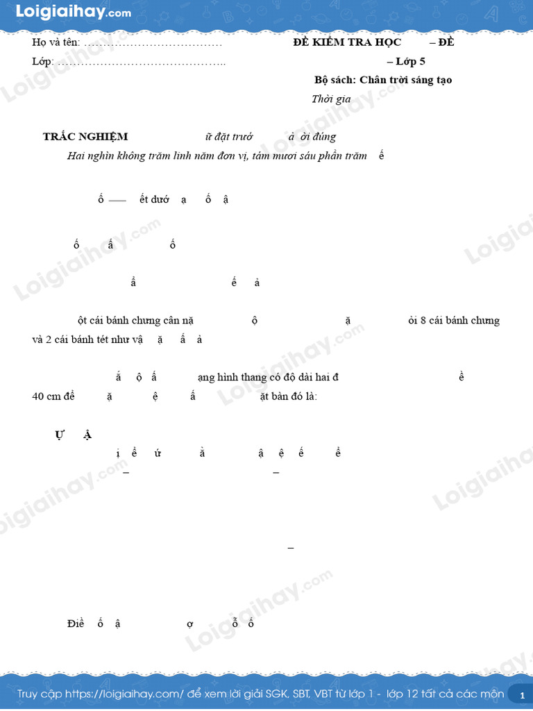 De Kiem Tra Hoc Ki 1 Toan 5 Chan Troi Sang Tao de So 2 1733132447 | PDF