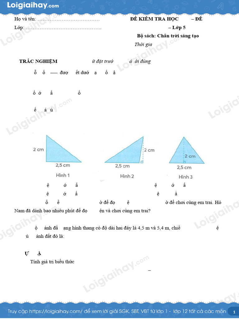 De Kiem Tra Hoc Ki 1 Toan 5 Chan Troi Sang Tao de So 4 1733133018 | PDF