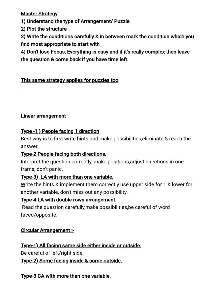 Mastering Arrangement Puzzles Strategy | PDF