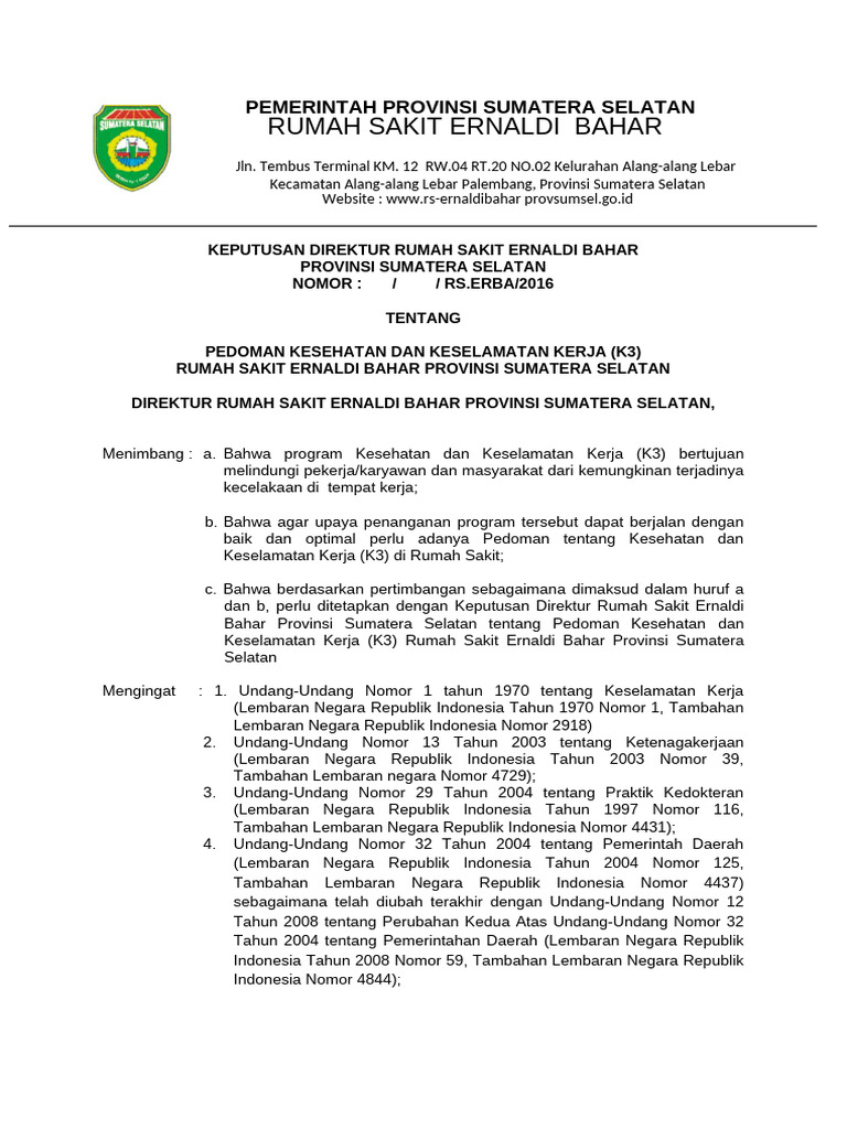 SK Pedoman K3 RS ERBA | PDF