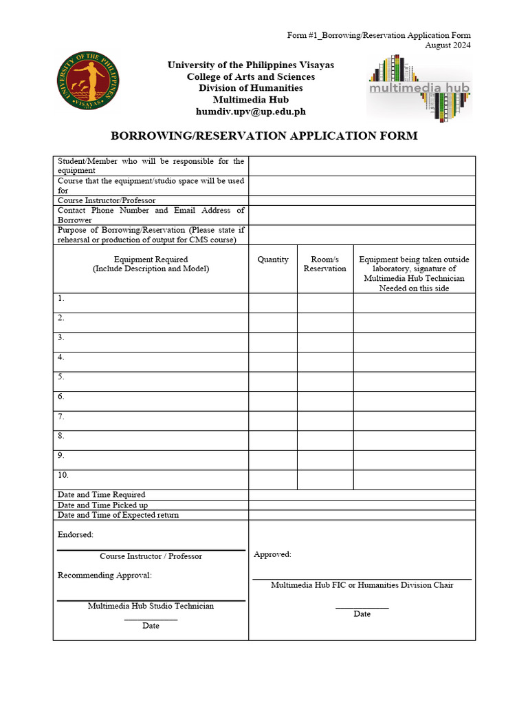 Revised - Borrowing Equipment - Room Reservation Log File - New Form - 1 1 | PDF | Computing