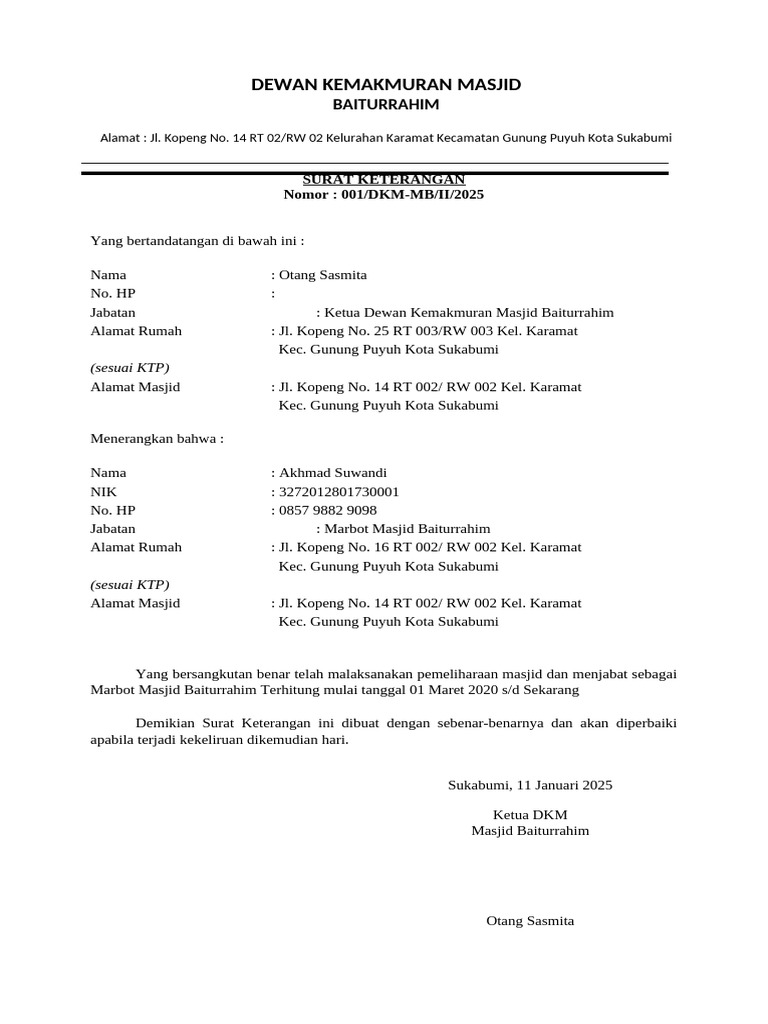 Surat Keterangan Ketua DKM 2025 berlogo | PDF