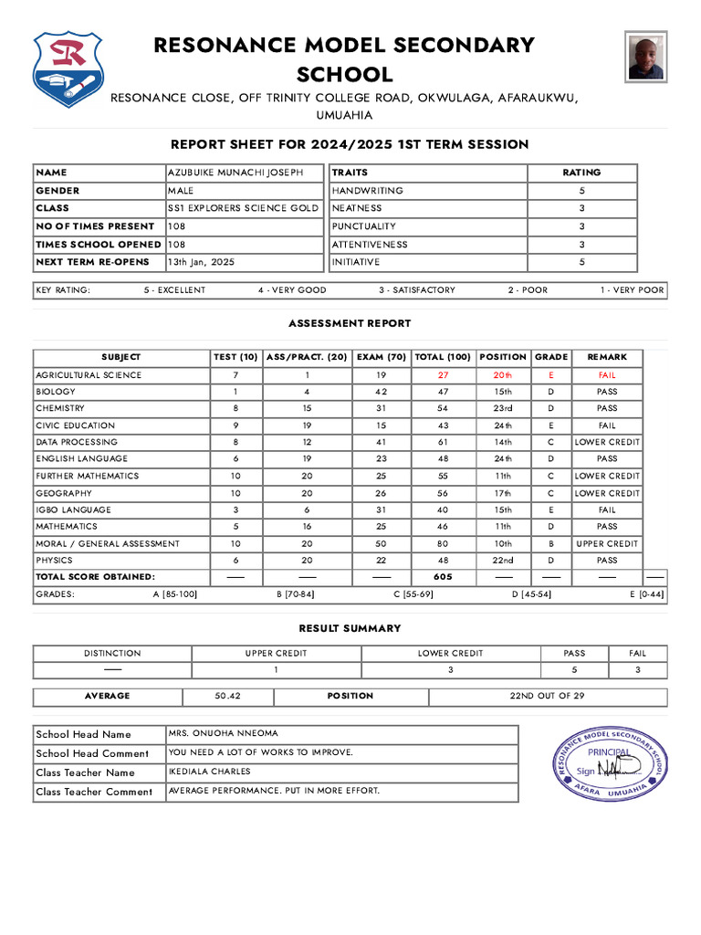 SS1 EXPLORERS SCIENCE GOLD 2024_2025 1ST TERM RESULT | PDF | Science ...