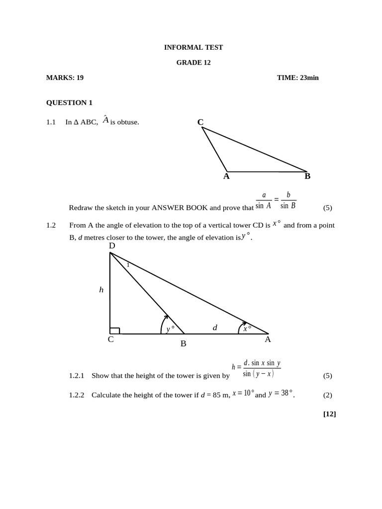 Term 1 Test Soln of Triangles #2 | PDF | Trigonometric Functions ...