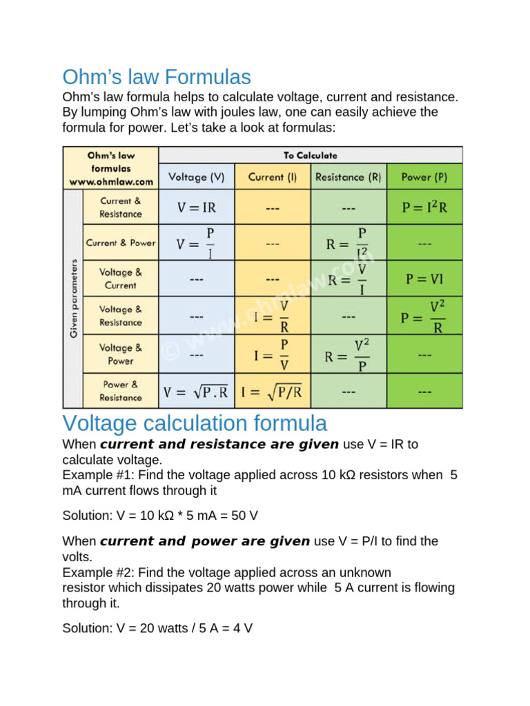 FORMULAS | PDF | Volt | Resistor