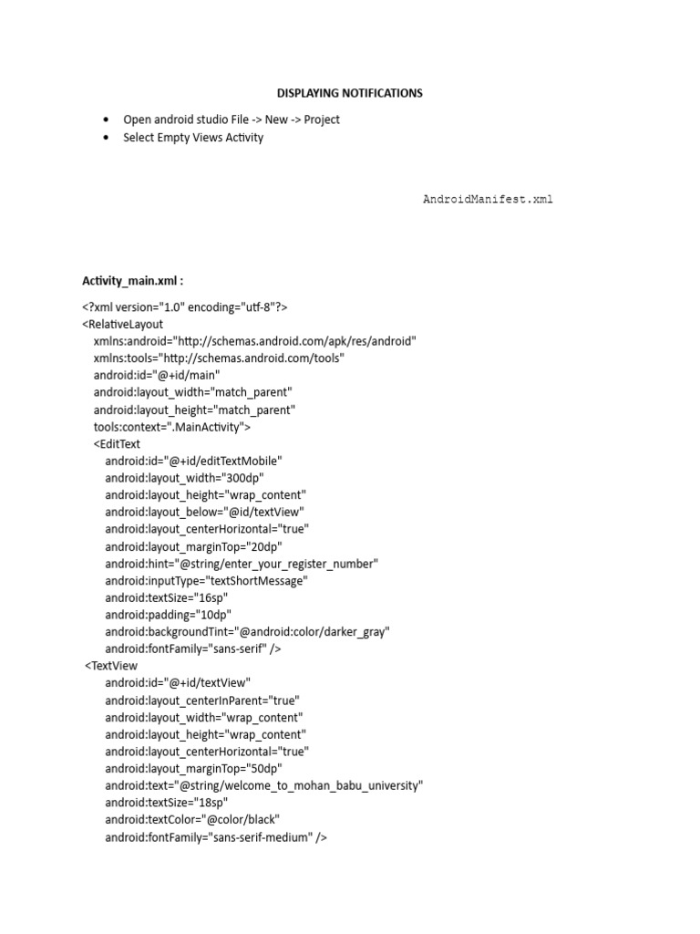 DISPLAYING NOTIFICATIONS | PDF | Android (Operating System) | Software