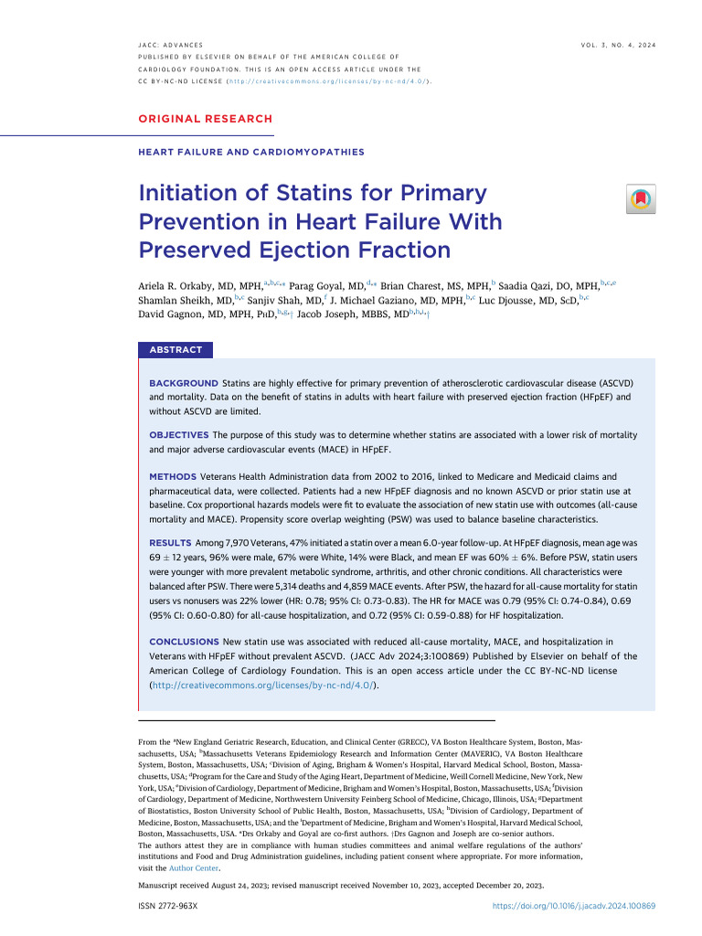 Initiation of Statins For Primary Prevention in Heart Failure With ...