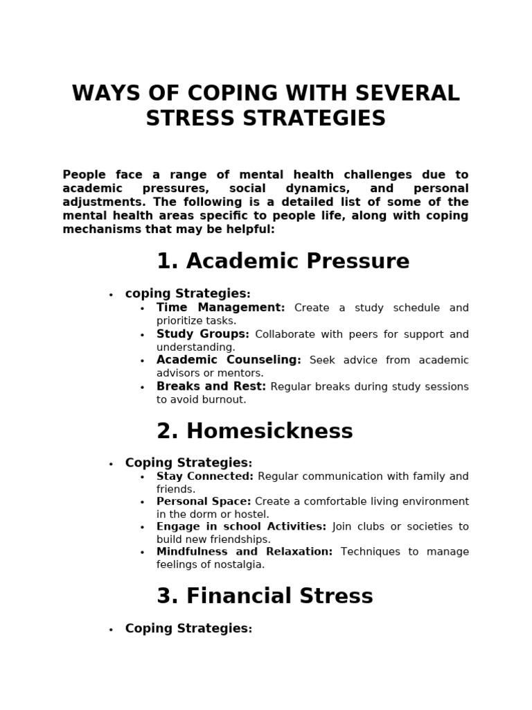 Ways of Coping With Several Stress Strategies | PDF | Psychotherapy ...