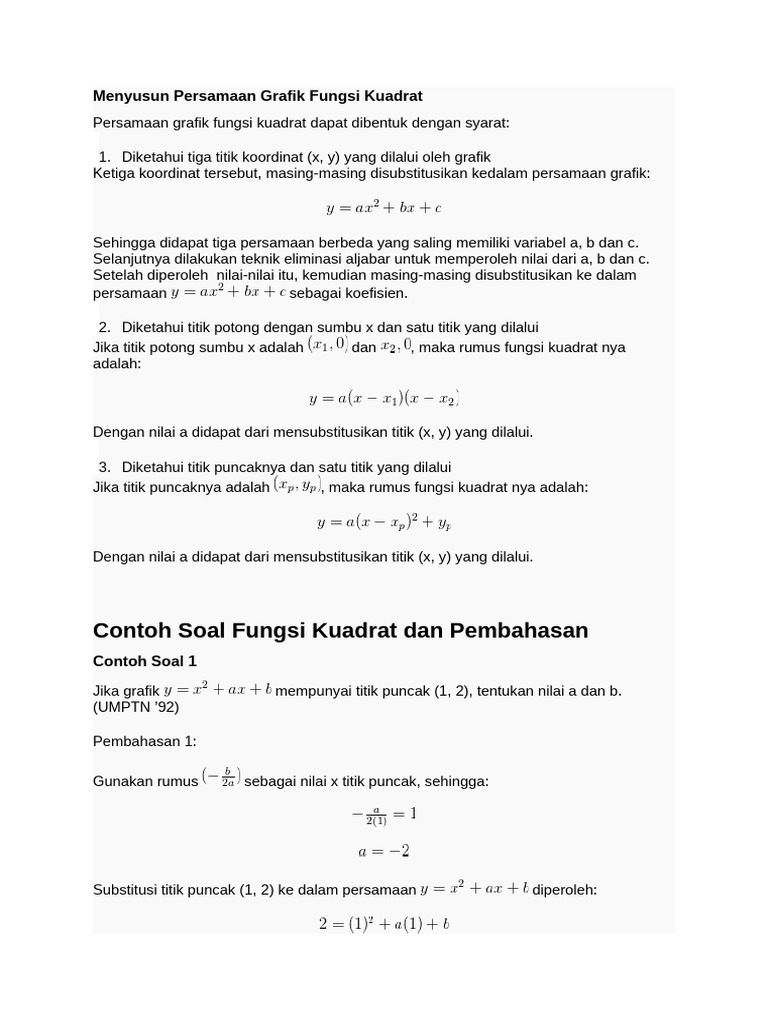 Menyusun Persamaan Fungsi Kuadrat | PDF