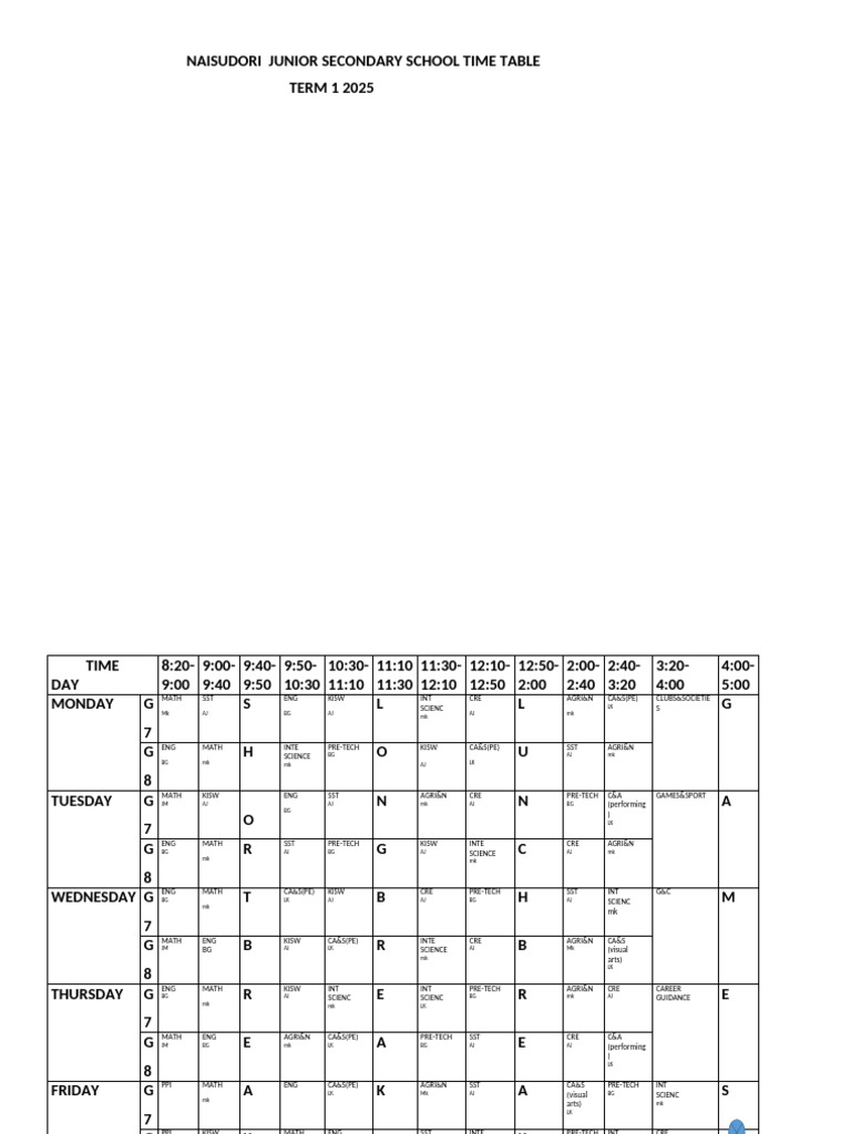 Menet Junior Secondary School Time Table[1] | PDF