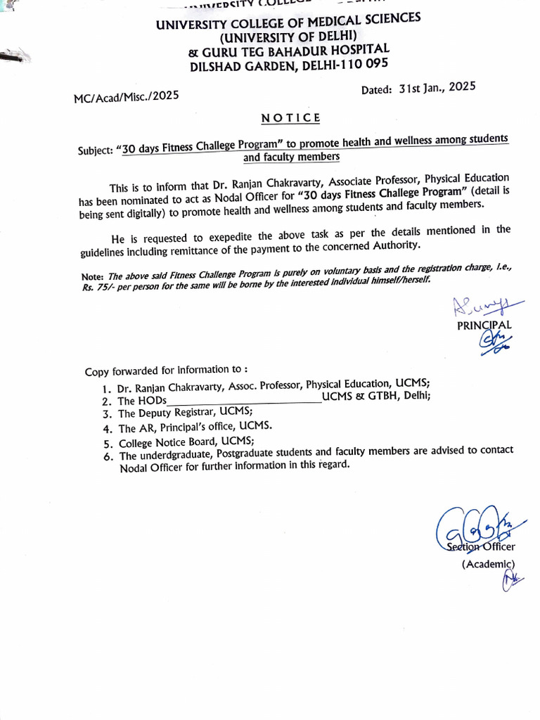 Notice - Fitness Challenge Program For Students & Faculty | PDF