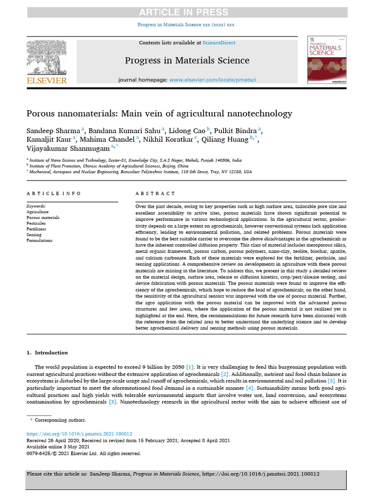 2021, Review, Porous Nanomaterials Main Vein of Agricultural ...