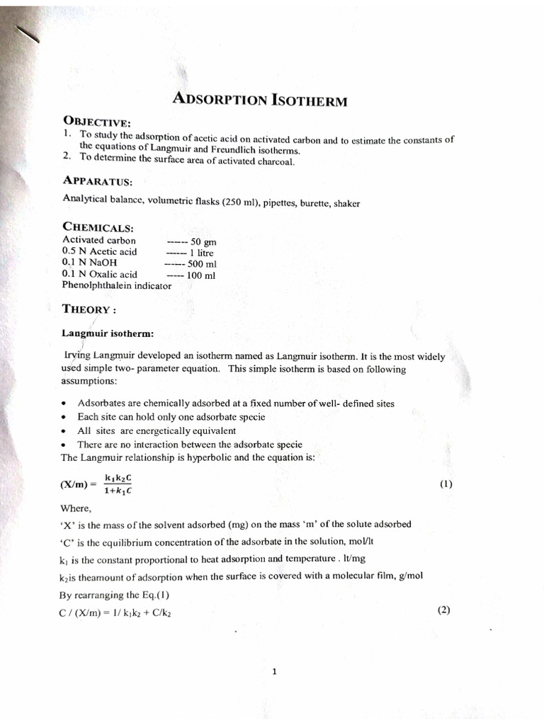 Adsorption isotherm | PDF