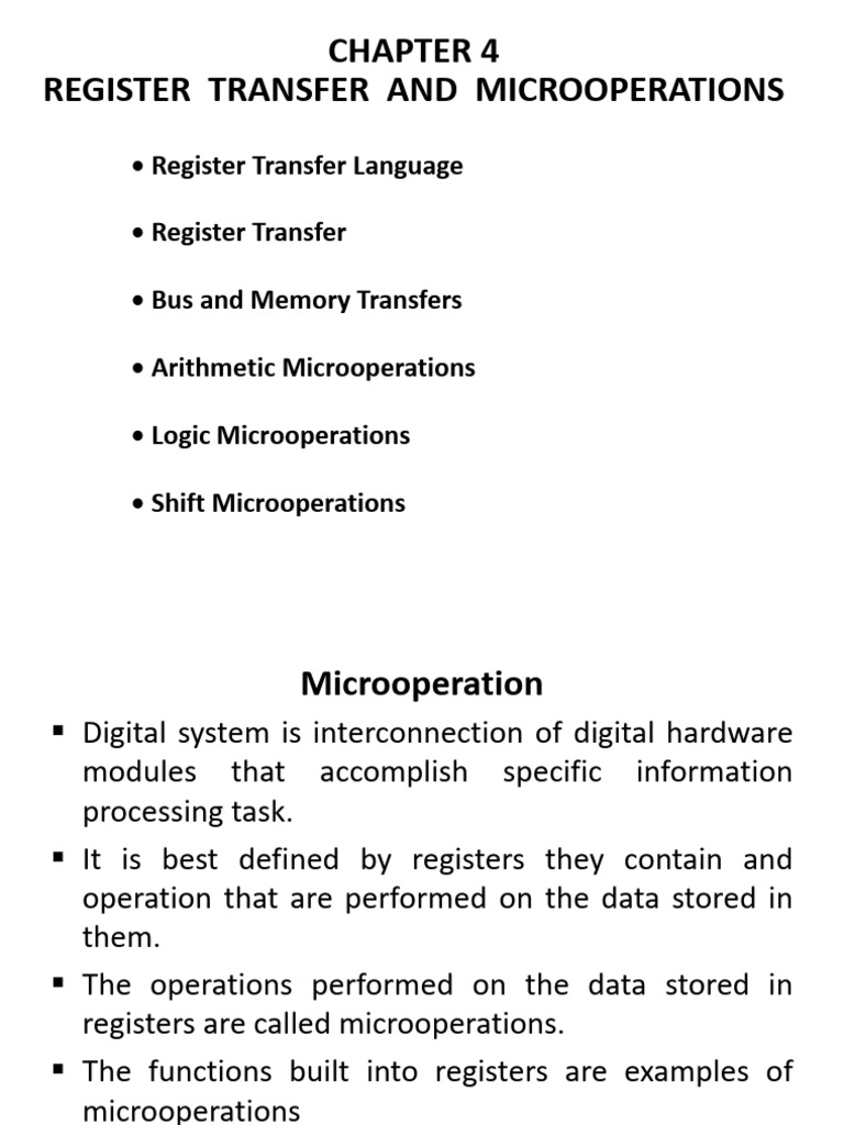 CH4 - Register Transfer & Microoperations | PDF | Multiplication | Bit